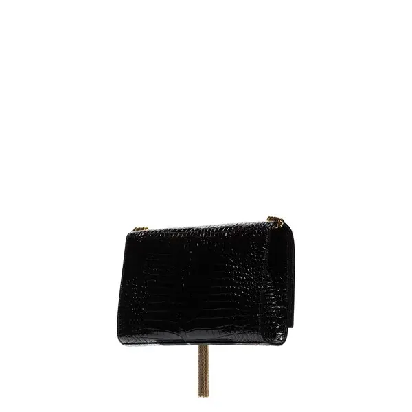 Saint Laurent Kate Medium Tassel Crocodile Embossed Leather Bag - Black
