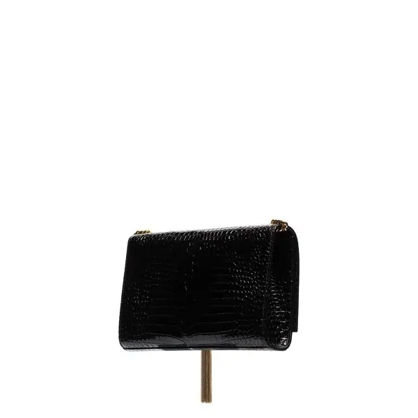 Saint Laurent Kate Medium Tassel Crocodile Embossed Leather Bag - Black
