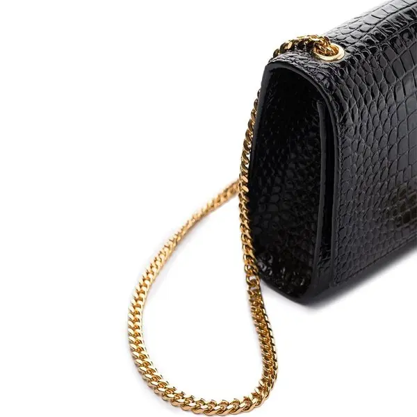 Saint Laurent Kate Medium Tassel Crocodile Embossed Leather Bag - Black