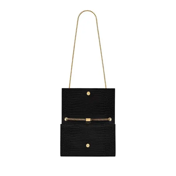 Saint Laurent Kate Medium Tassel Crocodile Embossed Leather Bag - Black