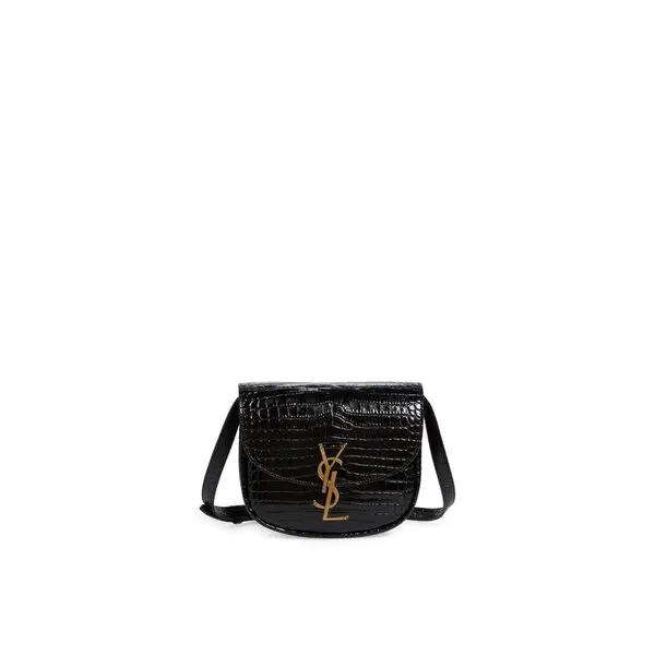Saint Laurent Kaia Croco Shoulder Bag - Black