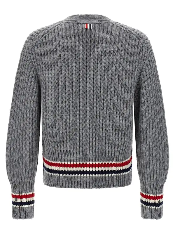 Thom Browne Rwb Tape Cardigan - Gray