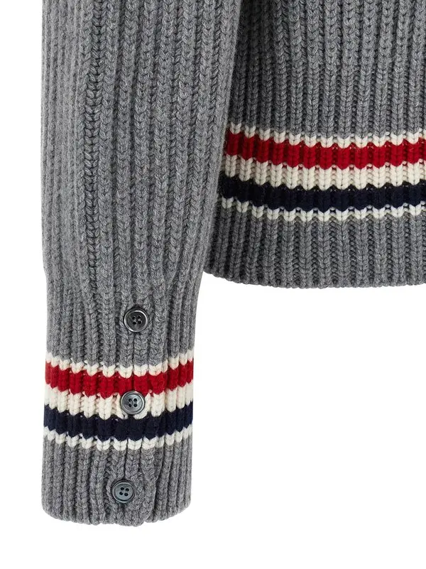 Thom Browne Rwb Tape Cardigan - Gray