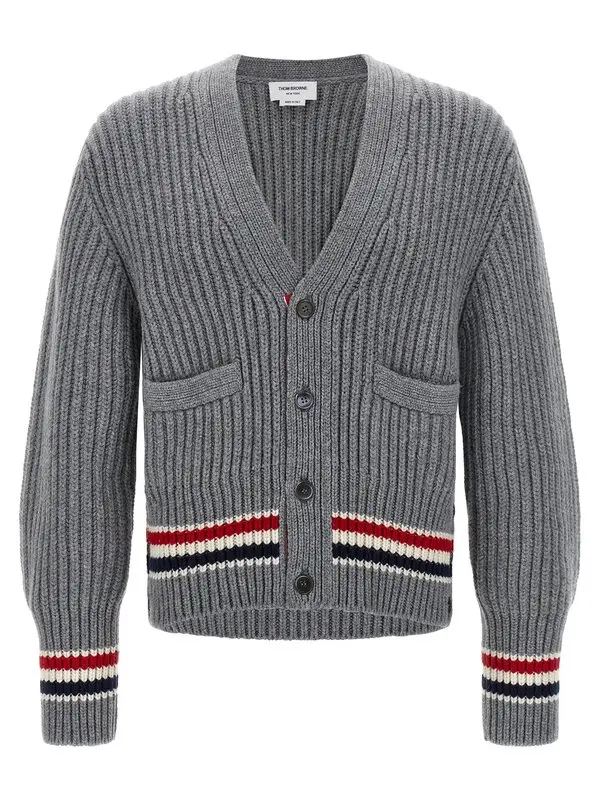 Thom Browne Rwb Tape Cardigan - Gray