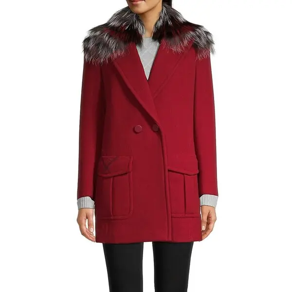 Fendi Fur Collar Wool Coat - Red