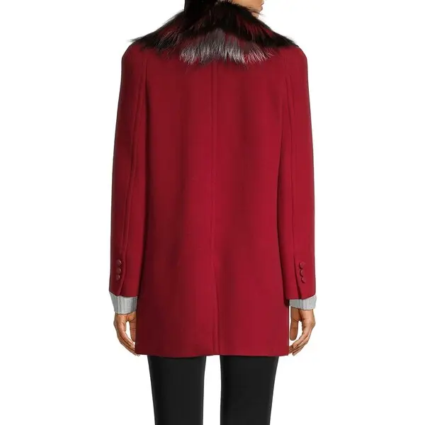 Fendi Fur Collar Wool Coat - Red