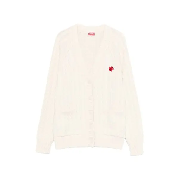 Kenzo Flower Appliqué Cable-knit Cardigan - Cream