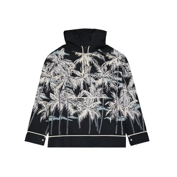 Palm Angels Hooded Printed Shirt - Black