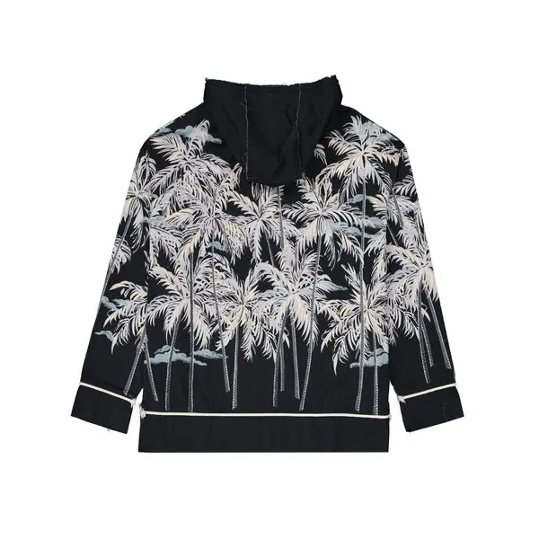 Palm Angels Hooded Printed Shirt - Black