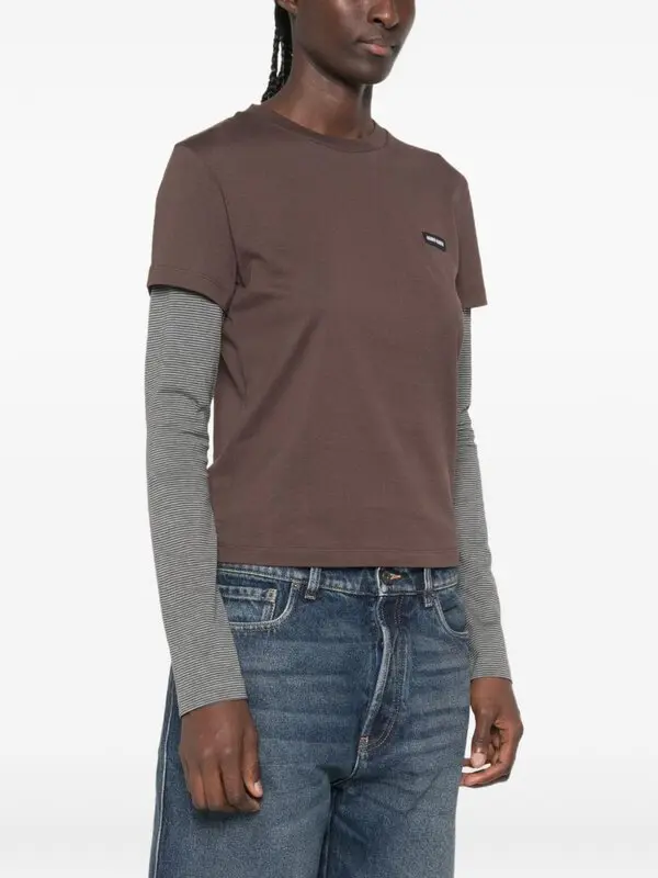Miu Miu Layered Cotton T-shirt - Brown