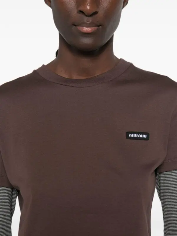 Miu Miu Layered Cotton T-shirt - Brown