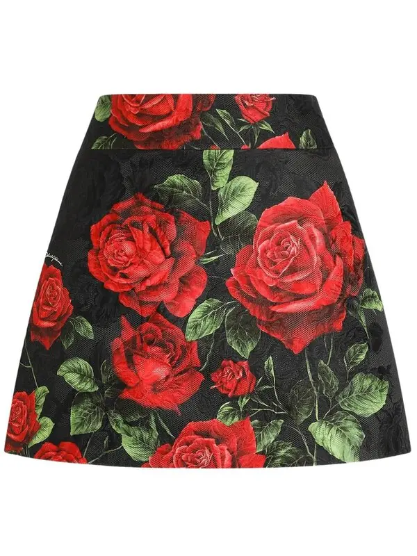 Dolce & Gabbana Rose Print Mini Skirt - Black