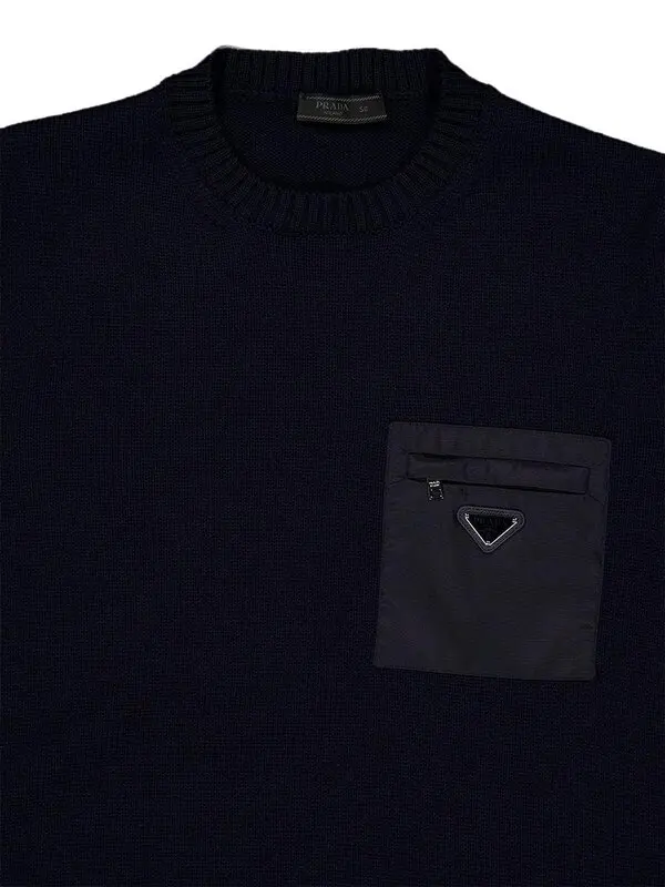 Prada Wool Sweater With Nylon Patch Pocket - Blue