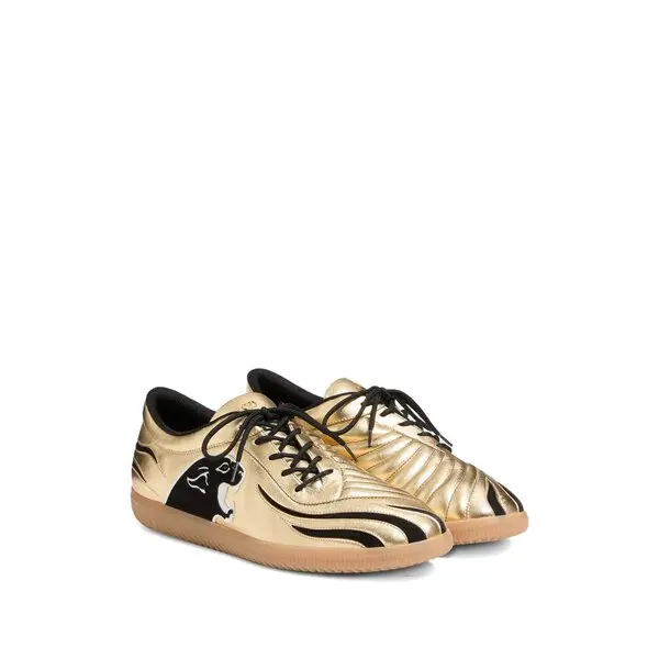 Valentino Garavani Laminated Nappa Leather Low Top Sneakers - Gold