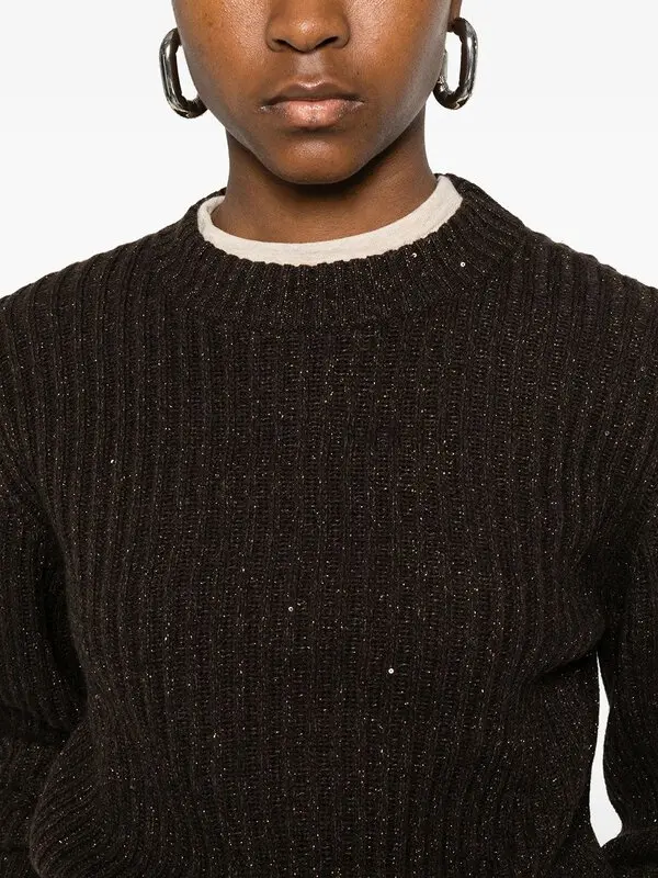 Brunello Cucinelli Cashmere And Wool Ribbed Sweater - Brown