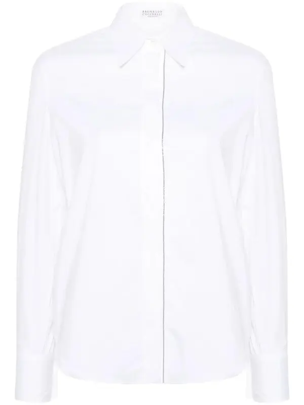 Brunello Cucinelli Stretch Cotton Poplin Shirt With Shiny Trim - White