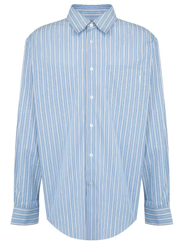 Saint Laurent Cassandre Shirt In Striped Cotton Poplin