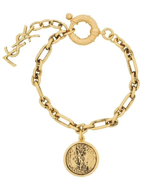 Saint Laurent Cassandre Medallion Bracelet In Metal - Silver