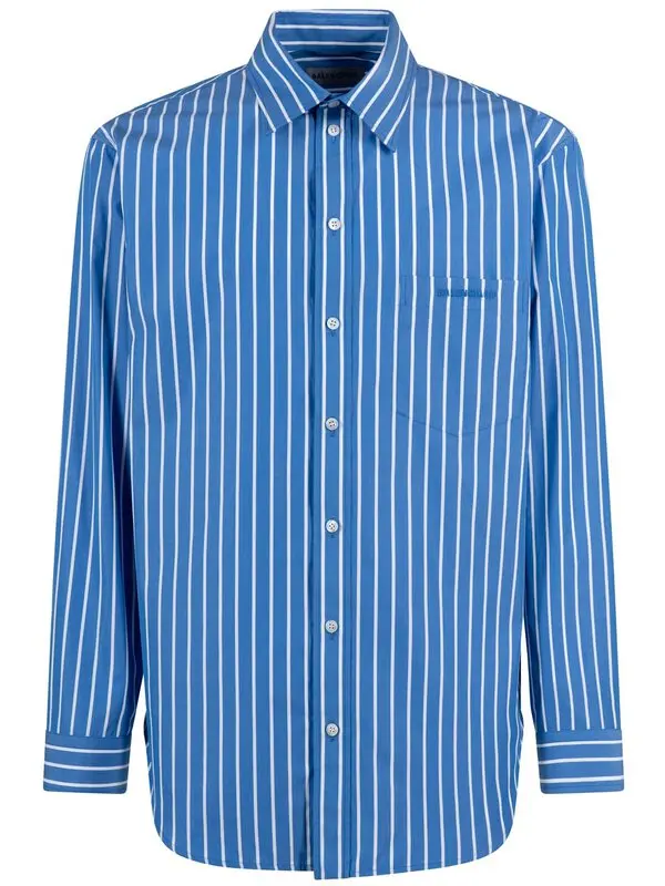 Balenciaga Regular Fit Striped Cotton Shirt - Blue