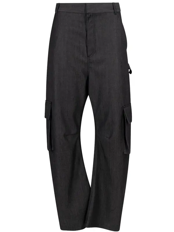 Balenciaga Barrel Leg Wool Cargo Pants