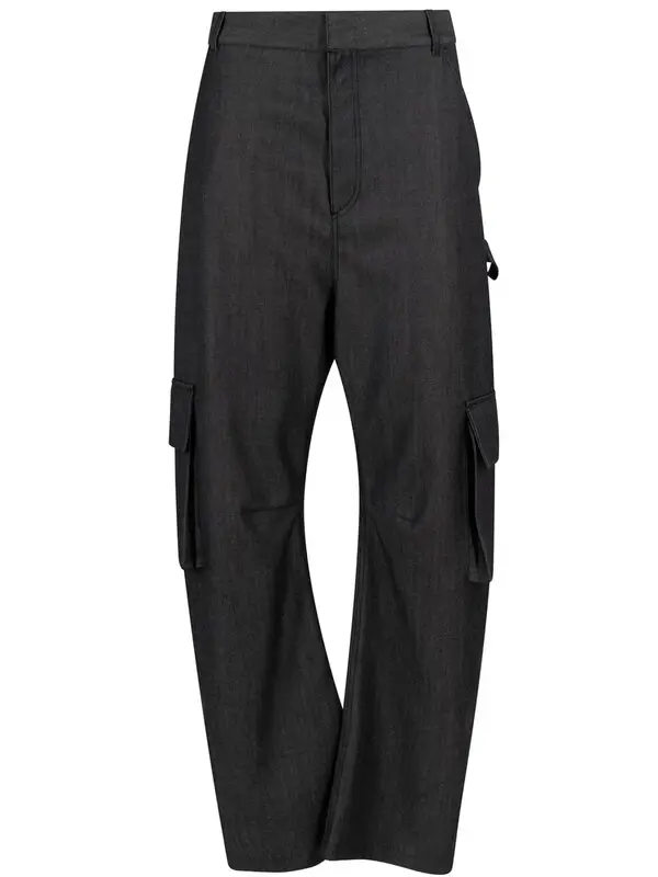 Balenciaga Barrel Leg Wool Cargo Pants - Blue
