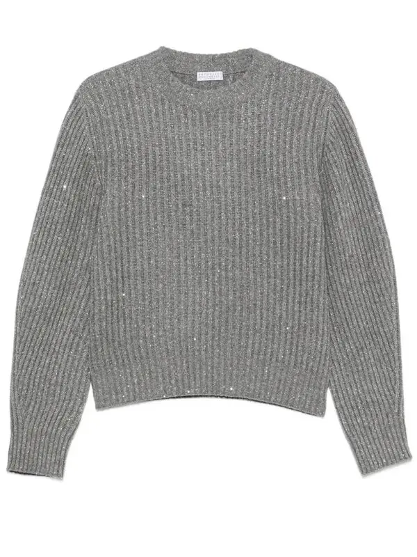 Brunello Cucinelli Sparkling & Dazzling Cashmere And Wool Ribbed Sweater - Gray