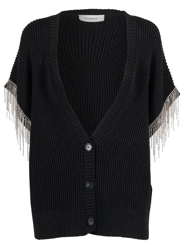 Sportmax Removable Sleeves Wool Cardigan With Rhinestone