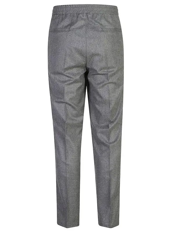 Brunello Cucinelli Wool Flannel Leisure Fit Trousers With Drawstring And Double Pleats - Gray
