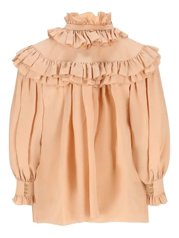 Chloé Oversized Crêpe De Chine Ruffle Top - Multicolor