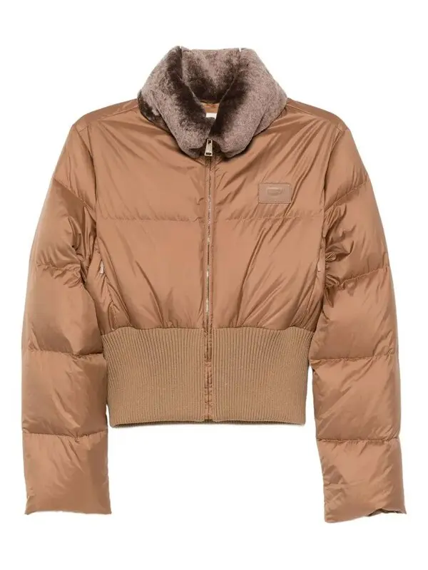 Fendi Short Padded Down Jacket With Shearling Collar - Brown