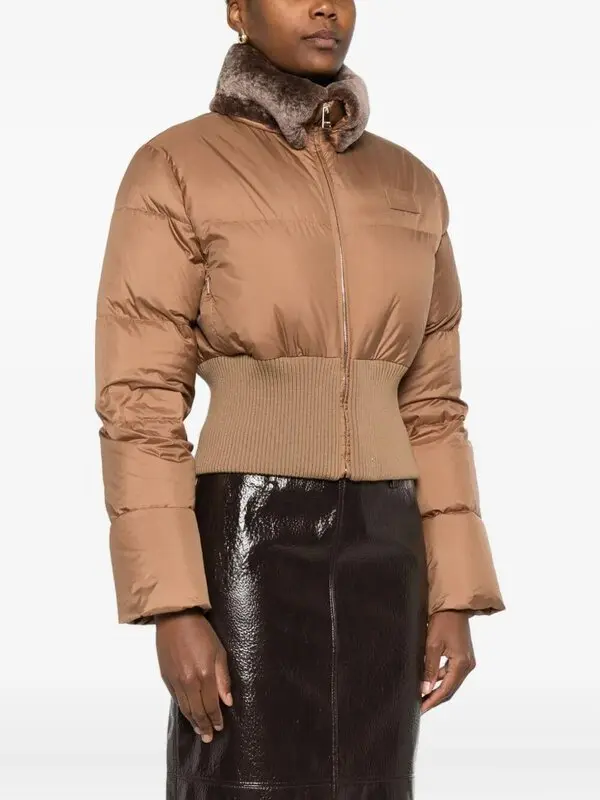 Fendi Short Padded Down Jacket With Shearling Collar - Brown
