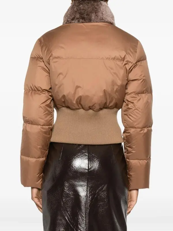 Fendi Short Padded Down Jacket With Shearling Collar - Brown