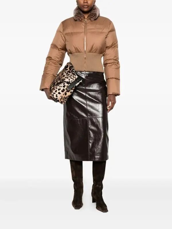 Fendi Short Padded Down Jacket With Shearling Collar - Brown