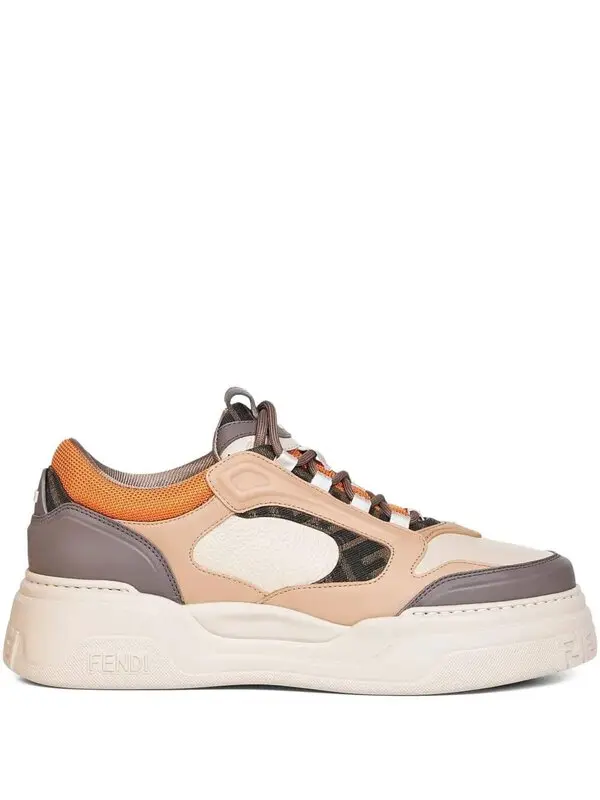 Fendi Force Leather Sneakers With Ff Jacquard And Mesh Details - Multicolor