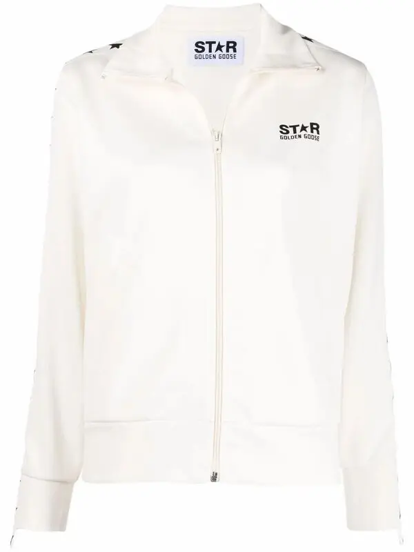 GOLDEN GOOSE Zipped Sweatshirt With Grosgrain Strip And Stars - White