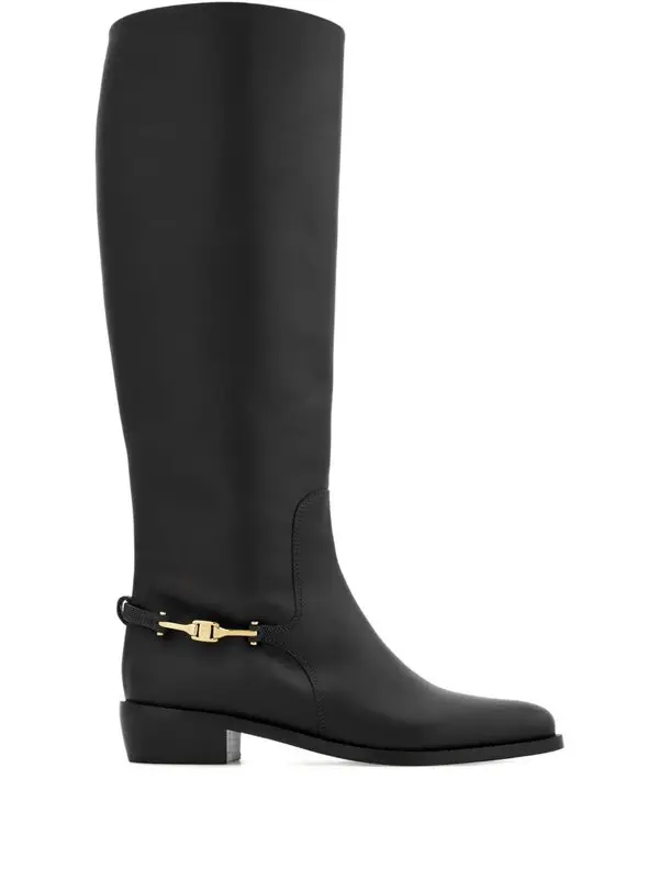 FERRAGAMO F Buckle Therma Knee Riding Boots