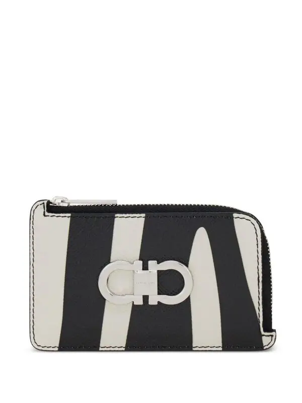 FERRAGAMO Zebra-print Cardholder With Zip - Black