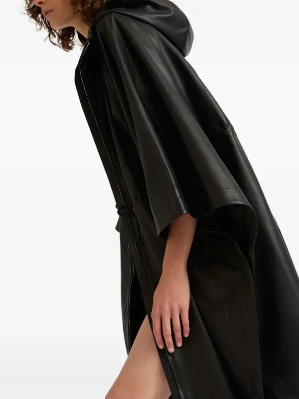 YVES SALOMON Leather Cape With Drawstring Waist