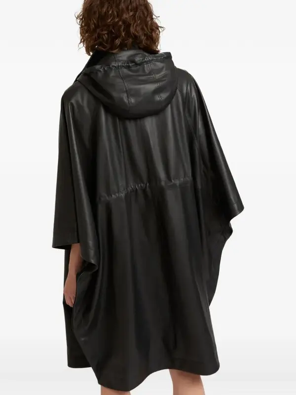 YVES SALOMON Leather Cape With Drawstring Waist