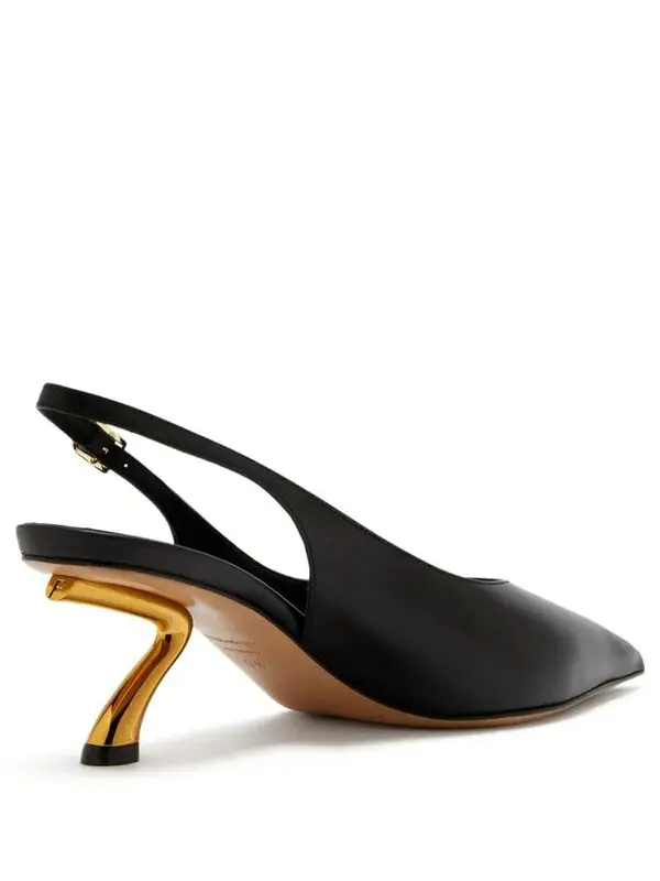 FERRAGAMO Cleya 55 S-shaped Leather Slingback - Black