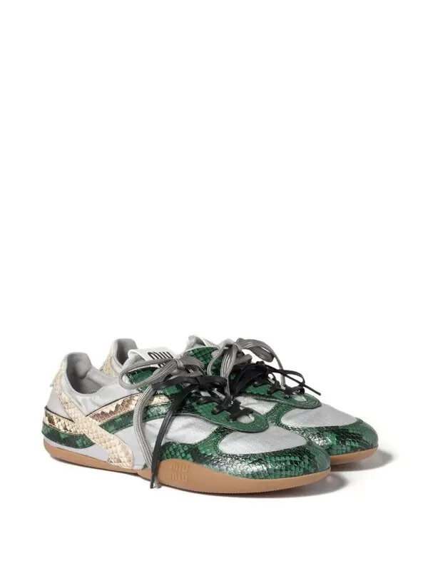Miu Miu Gymnasium Technical Fabric And Python-print Ayers Leather Sneakers