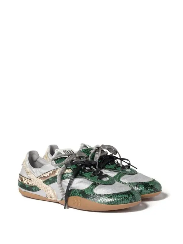 Miu Miu Gymnasium Technical Fabric And Python-print Ayers Leather Sneakers - Green