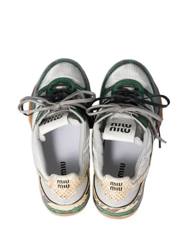 Miu Miu Gymnasium Technical Fabric And Python-print Ayers Leather Sneakers - Green