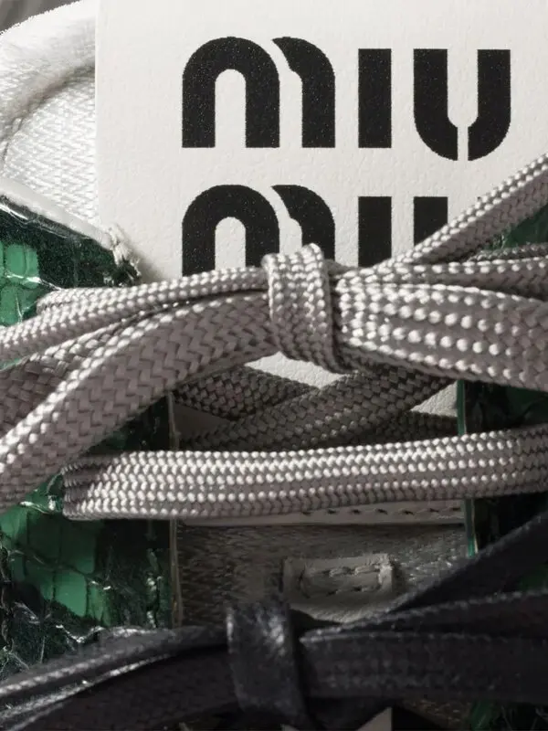 Miu Miu Gymnasium Technical Fabric And Python-print Ayers Leather Sneakers - Green