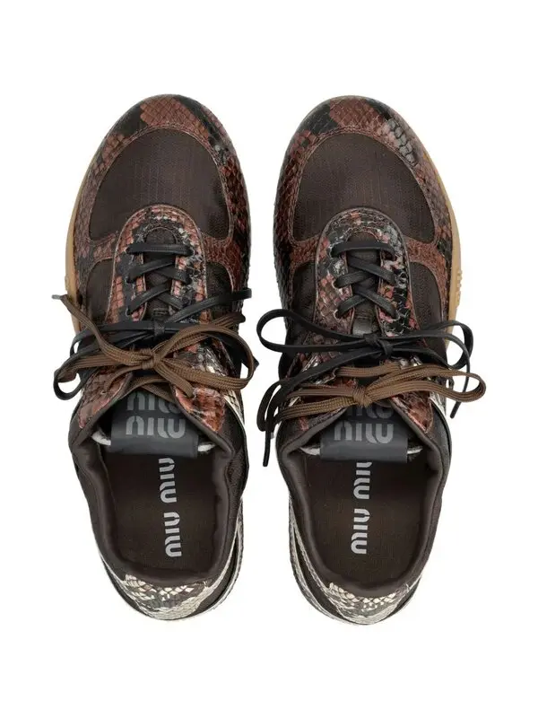 Miu Miu Gymnasium Technical Fabric And Python-print Ayers Leather Sneakers