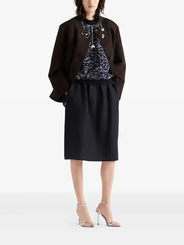 Prada Chevron Wool Midi Skirt