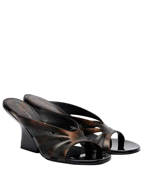 Dries Van Noten Distressed-effect Leather Wedge Mule - Brown