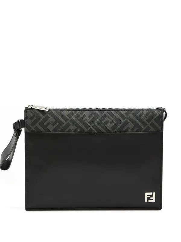 Fendi Leather And Canvas Ff Squared Clutch