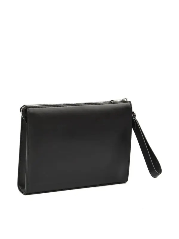 Fendi Leather And Canvas Ff Squared Clutch - Black
