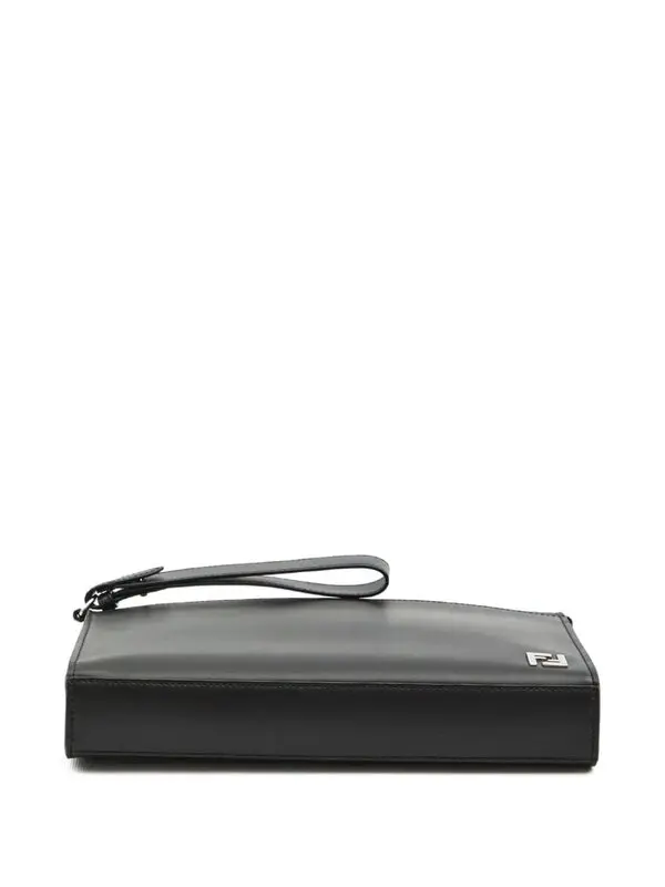 Fendi Leather And Canvas Ff Squared Clutch - Black